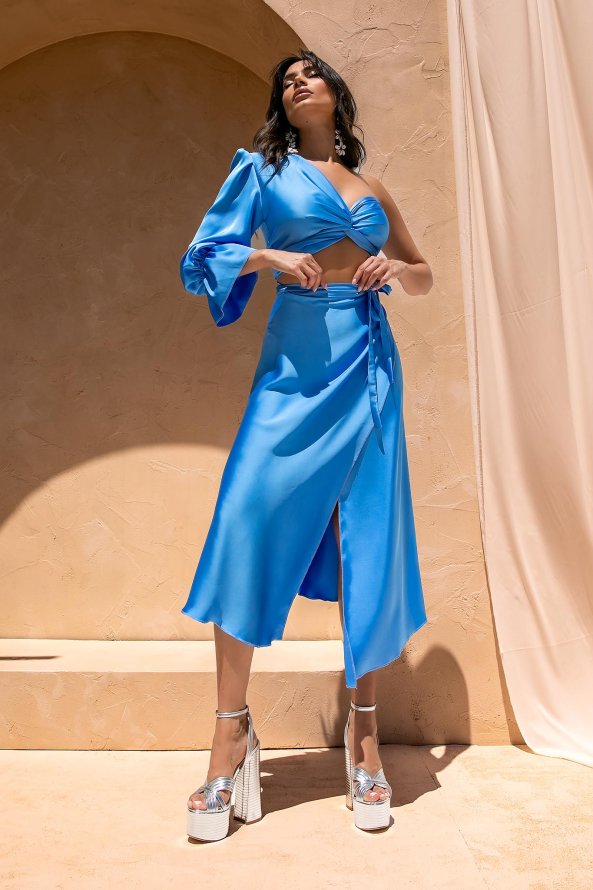 Rame φούστα τζιν ασύμμετρη μπλε - Joy Fashion House